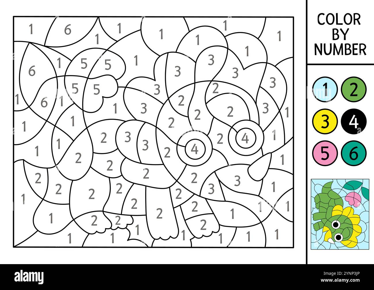 Vector dinosaur color by number activity with little baby triceratops ...