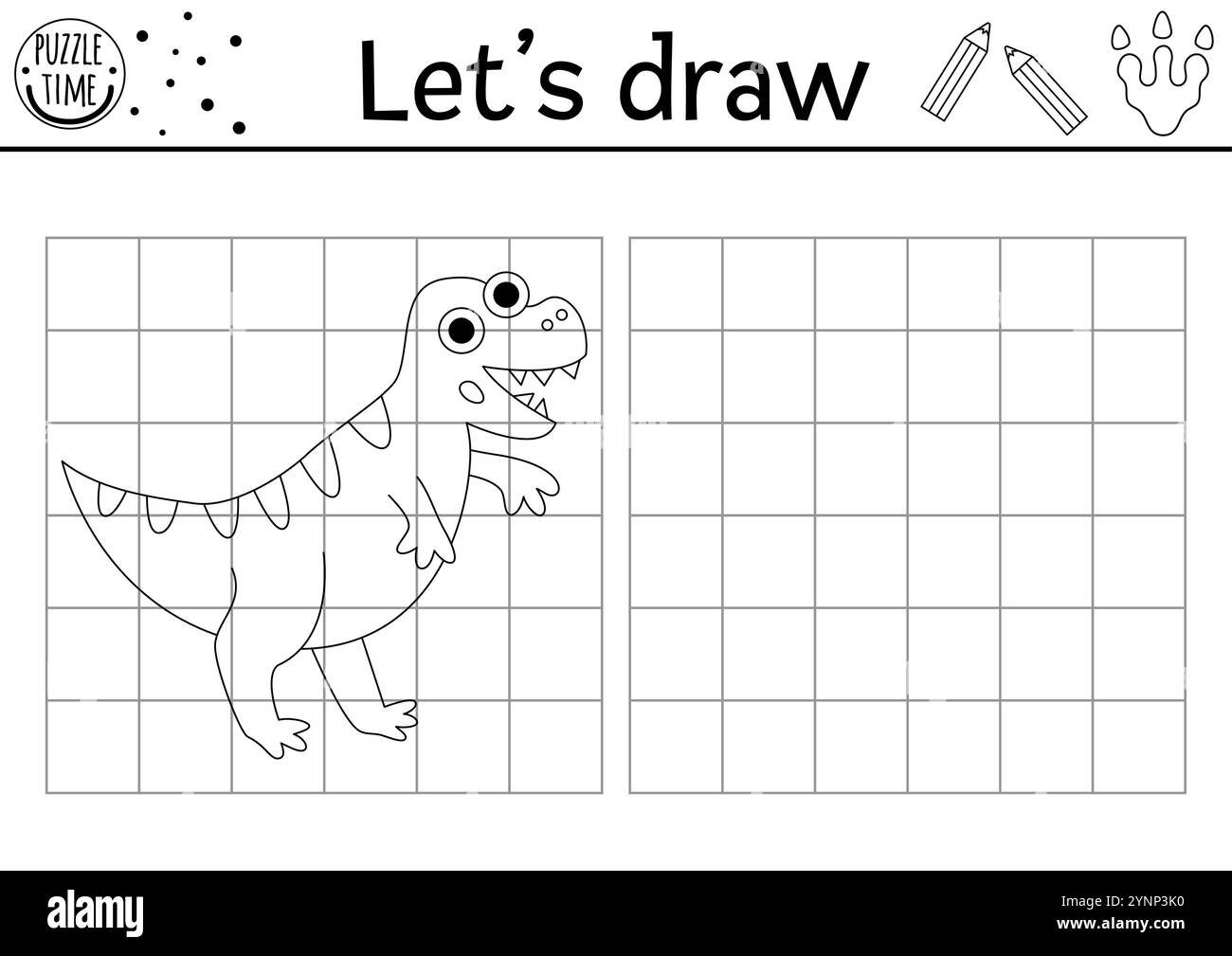Draw the dinosaur. Vector prehistoric drawing practice worksheet with ...