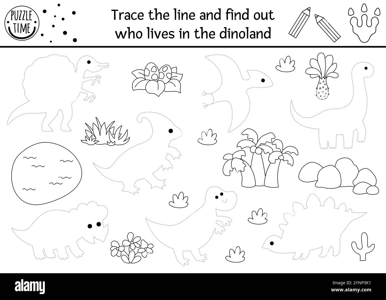 Join the dots to find out who lives in the dino land. Vector dinosaur ...