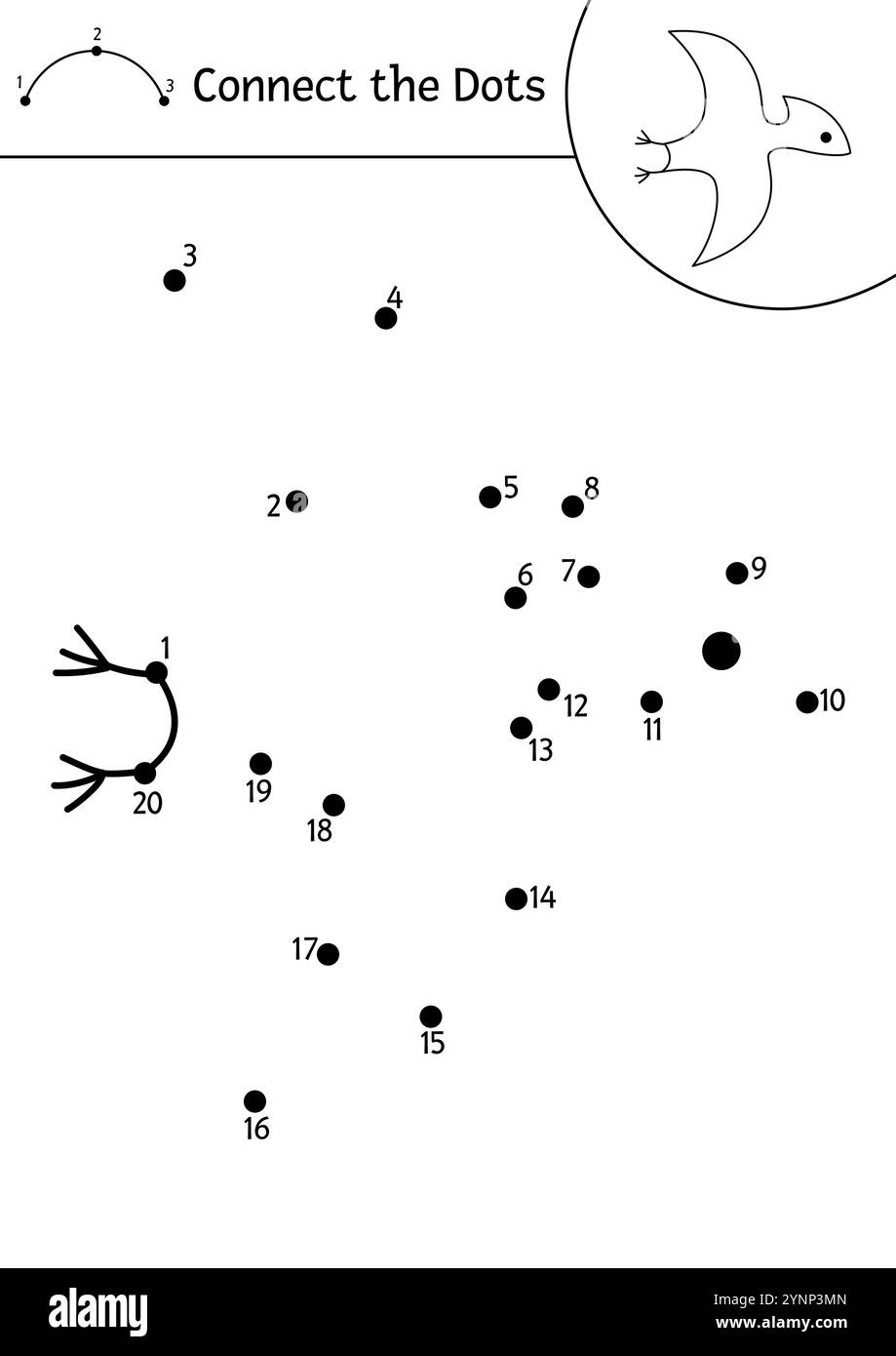 Vector black and white dot-to-dot and color activity with pterosaur ...