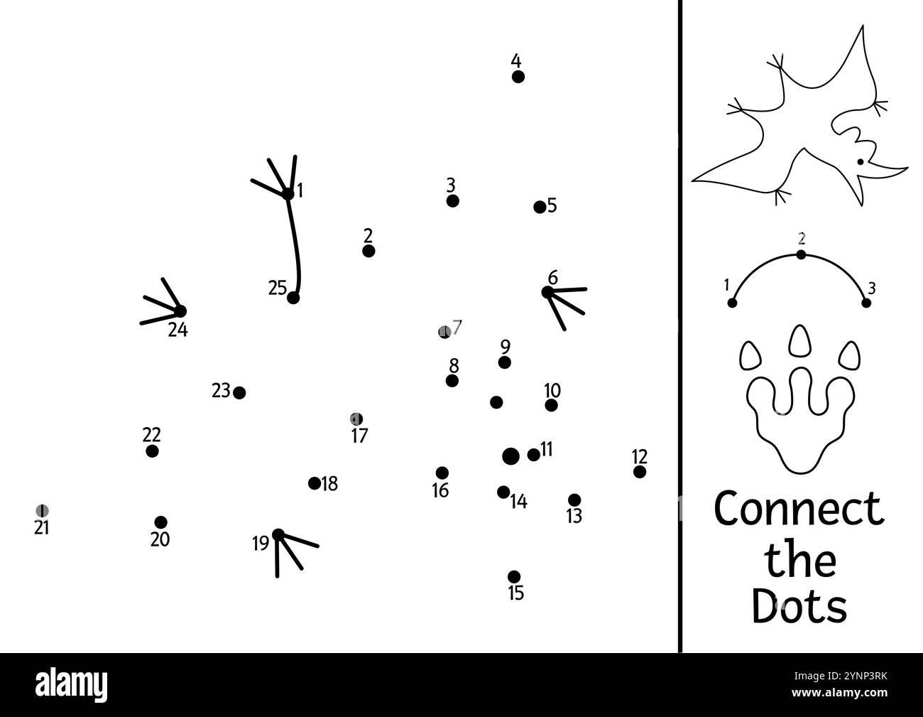 Vector black and white dot-to-dot and color activity with pterosaur ...