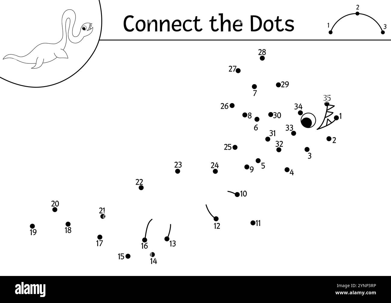 Vector black and white dot-to-dot and color activity with elasmosaur ...