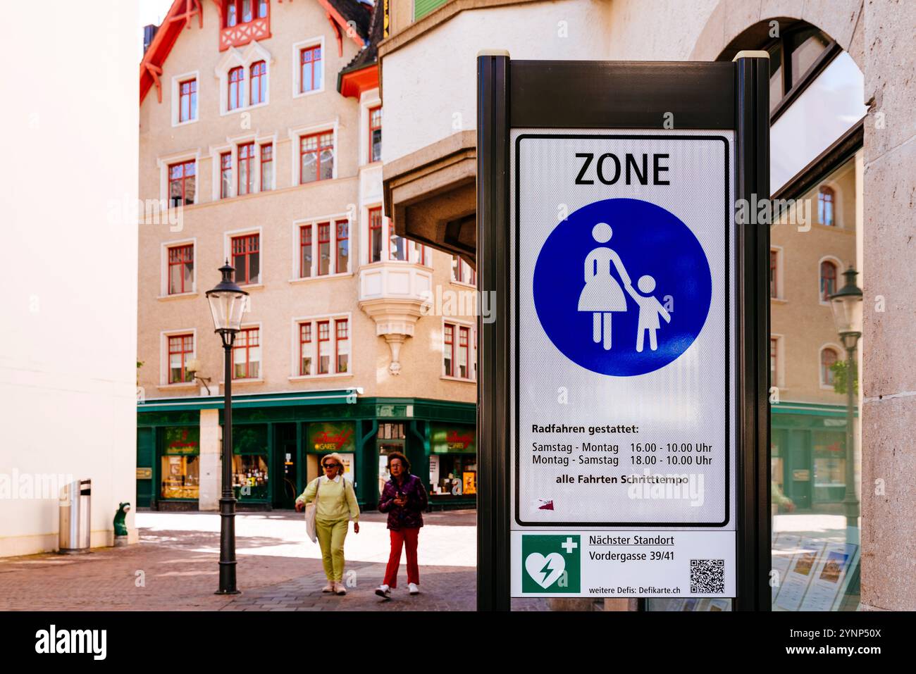 Pedestrian Zone sign. Schaffhausen, Switzerland, Europe Stock Photo - Alamy