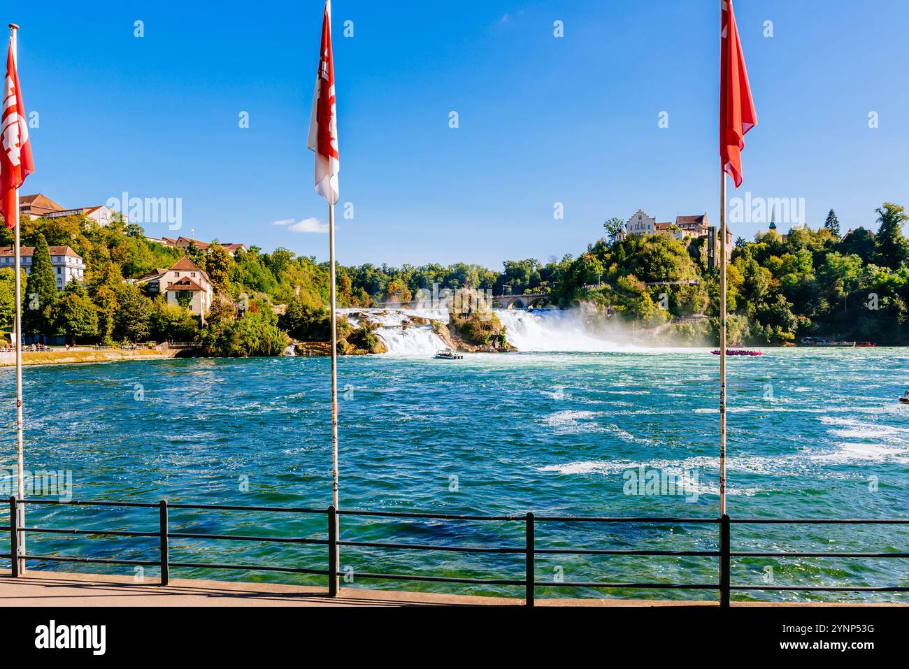 Rhine Falls, Rheinfallfelsen and Laufen Castle. Rhine Falls is a ...