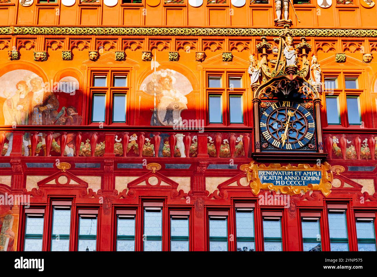 Detail main facade. The Basel Town Hall is a 500-year-old building ...