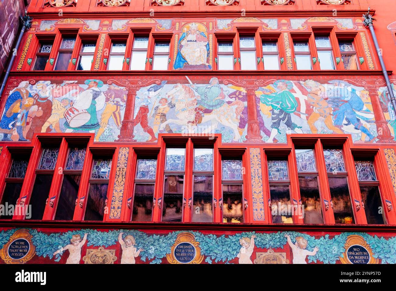 Paintings on the wall. Inner courtyard. The Basel Town Hall is a 500 ...