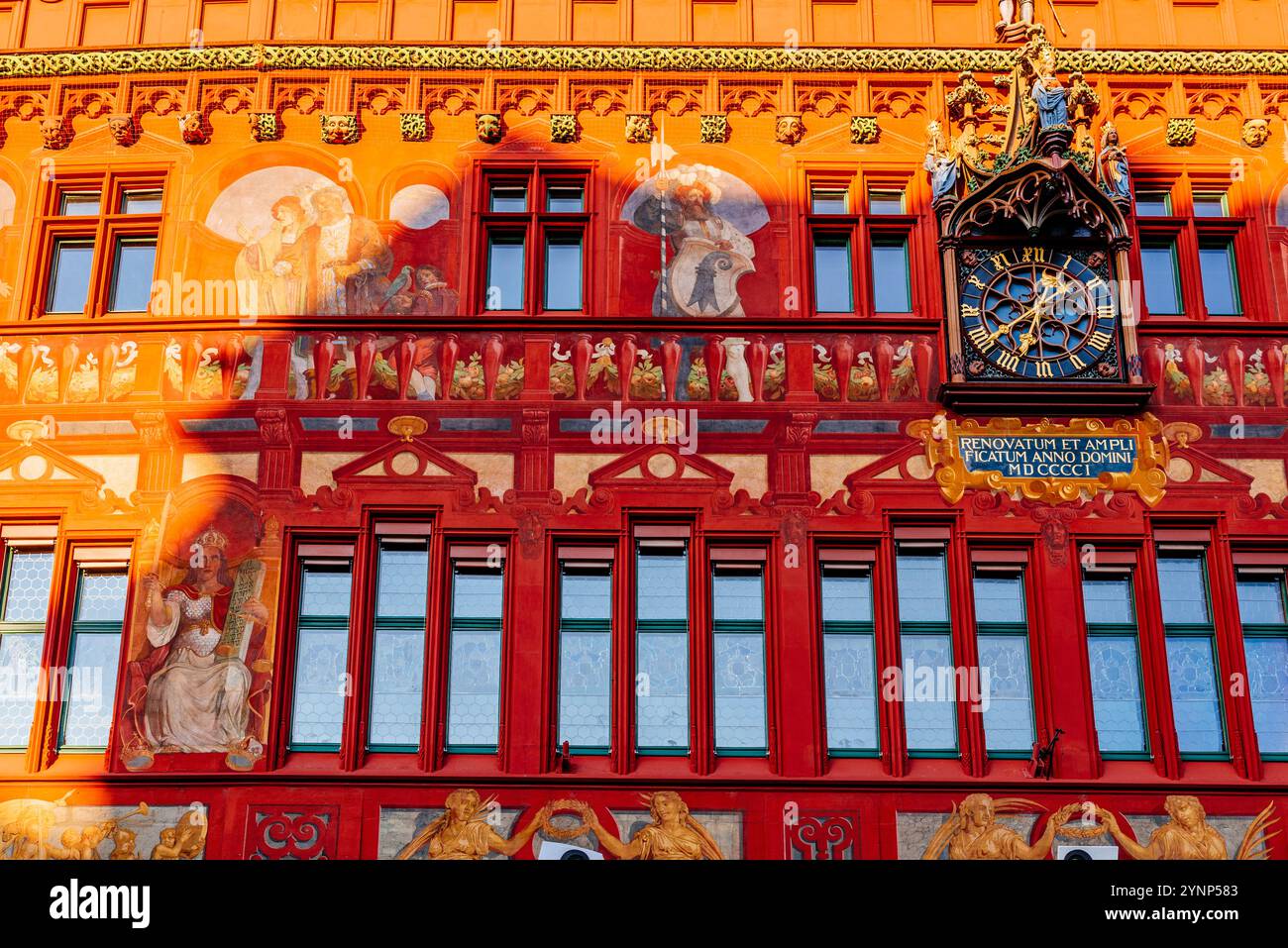 Detail main facade. The Basel Town Hall is a 500-year-old building ...