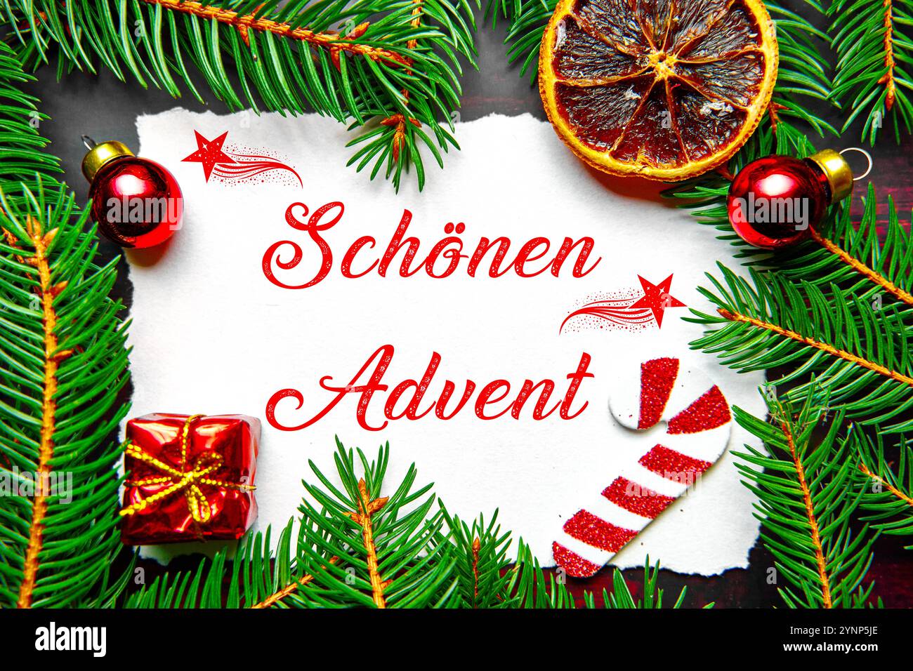 26 November 2024: Advent greeting, Schönen Advent, lettering on a ...