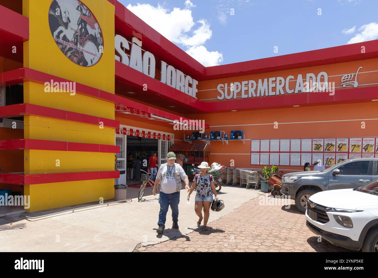 Brazil supermarket exterior; People outside the Sao Jorge Supermercado ...