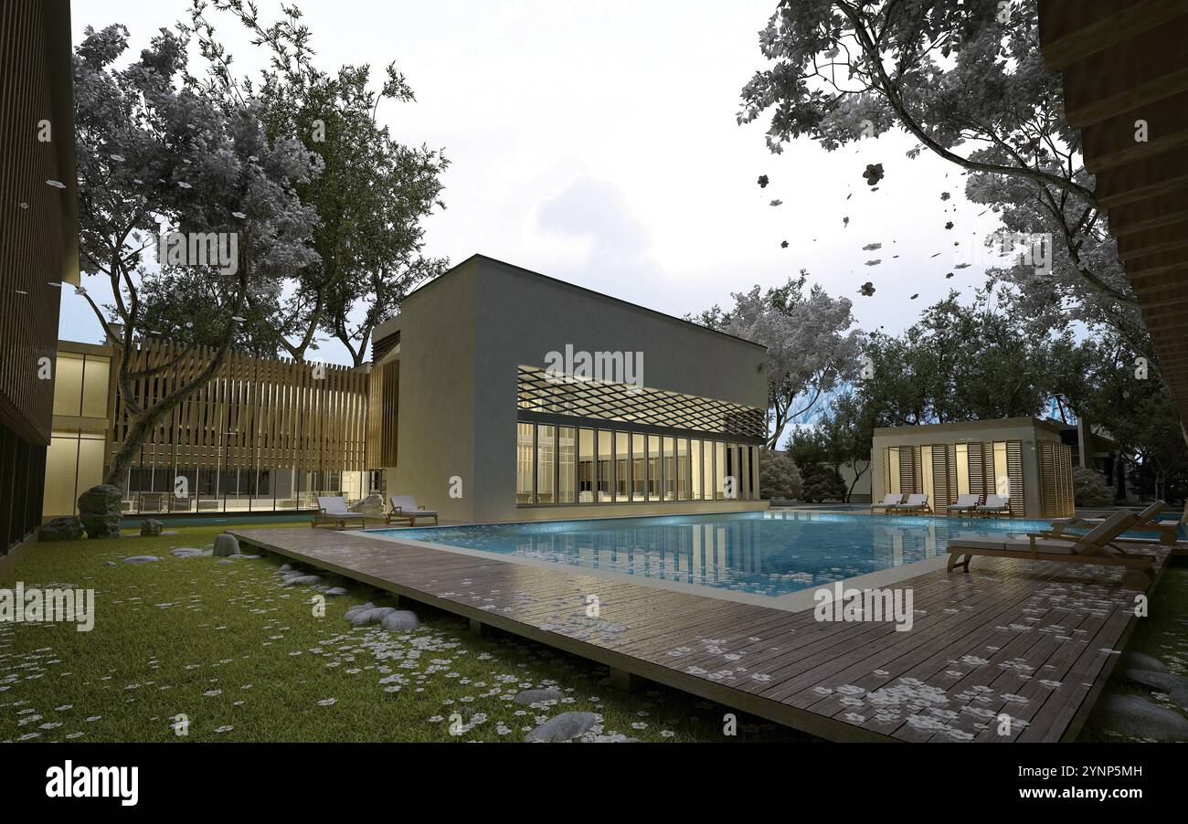 3d render villa house and swimming pool Stock Photo - Alamy