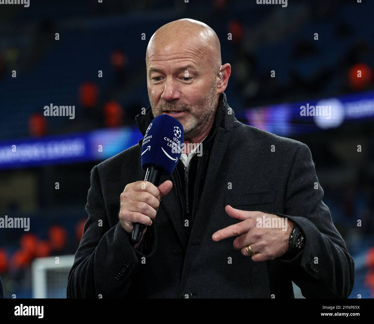 Alan Shearer during a live broadcast during the UEFA Champions League ...