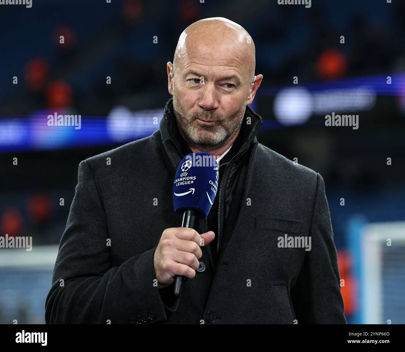 Alan Shearer during a live broadcast during the UEFA Champions League ...