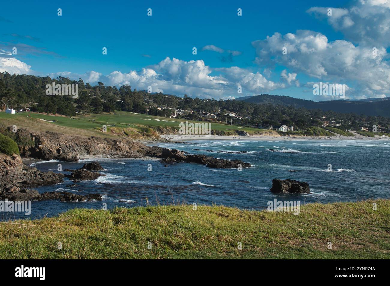 Pebble Beach, Monterey Peninsula, California USA - 2024 View to the 10th hole and Carmel Beach ...