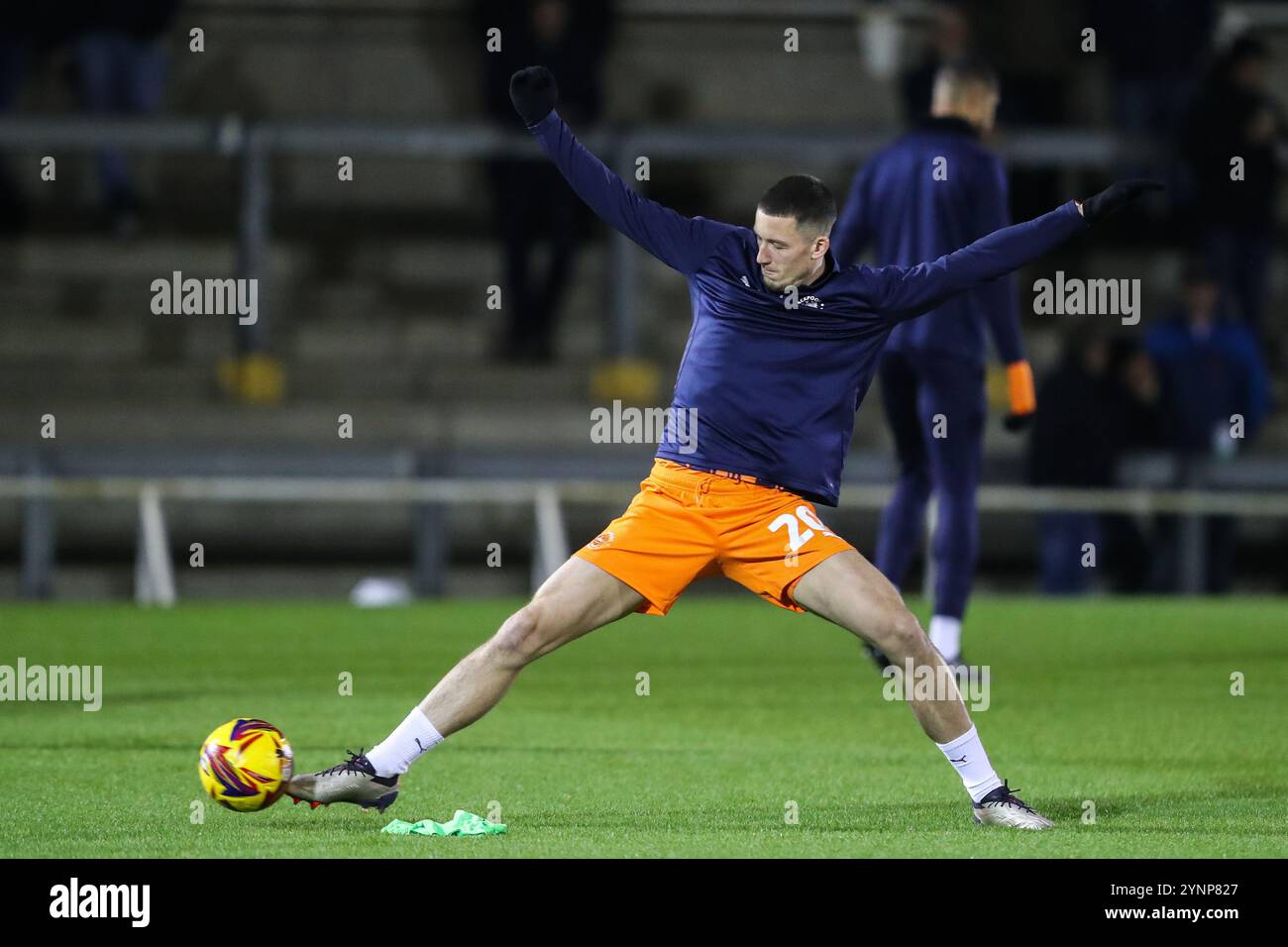 Oliver Casey of Blackpool during the pre-game warm up ahead of the Sky ...