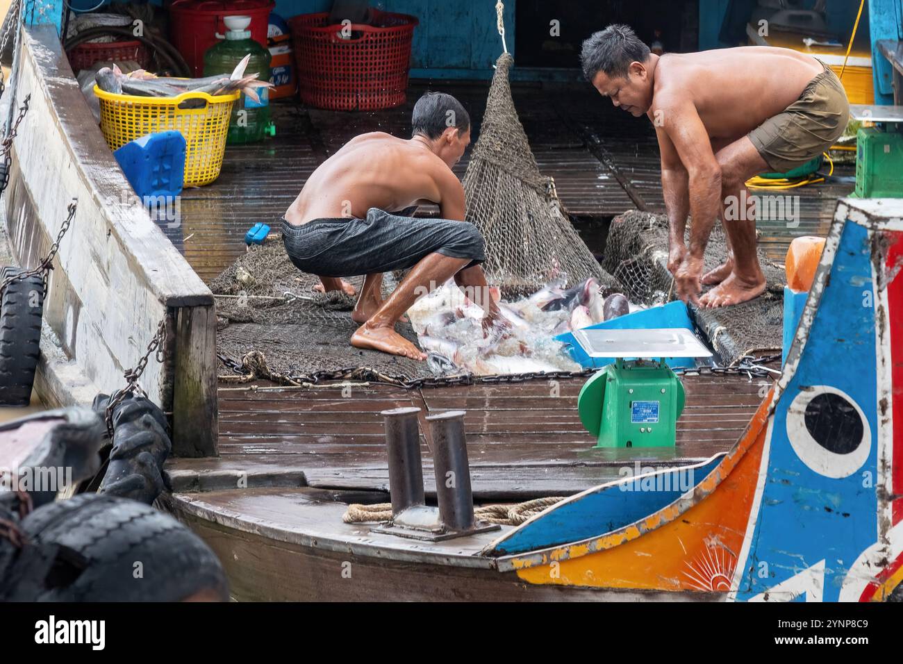 Scenes showing the local community of Tiger Island from hauling fish ...