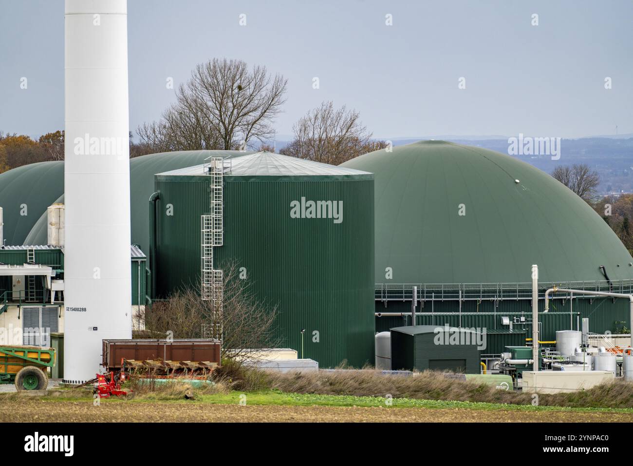 Biogas plant, with hot water storage tank, the gas is produced from ...