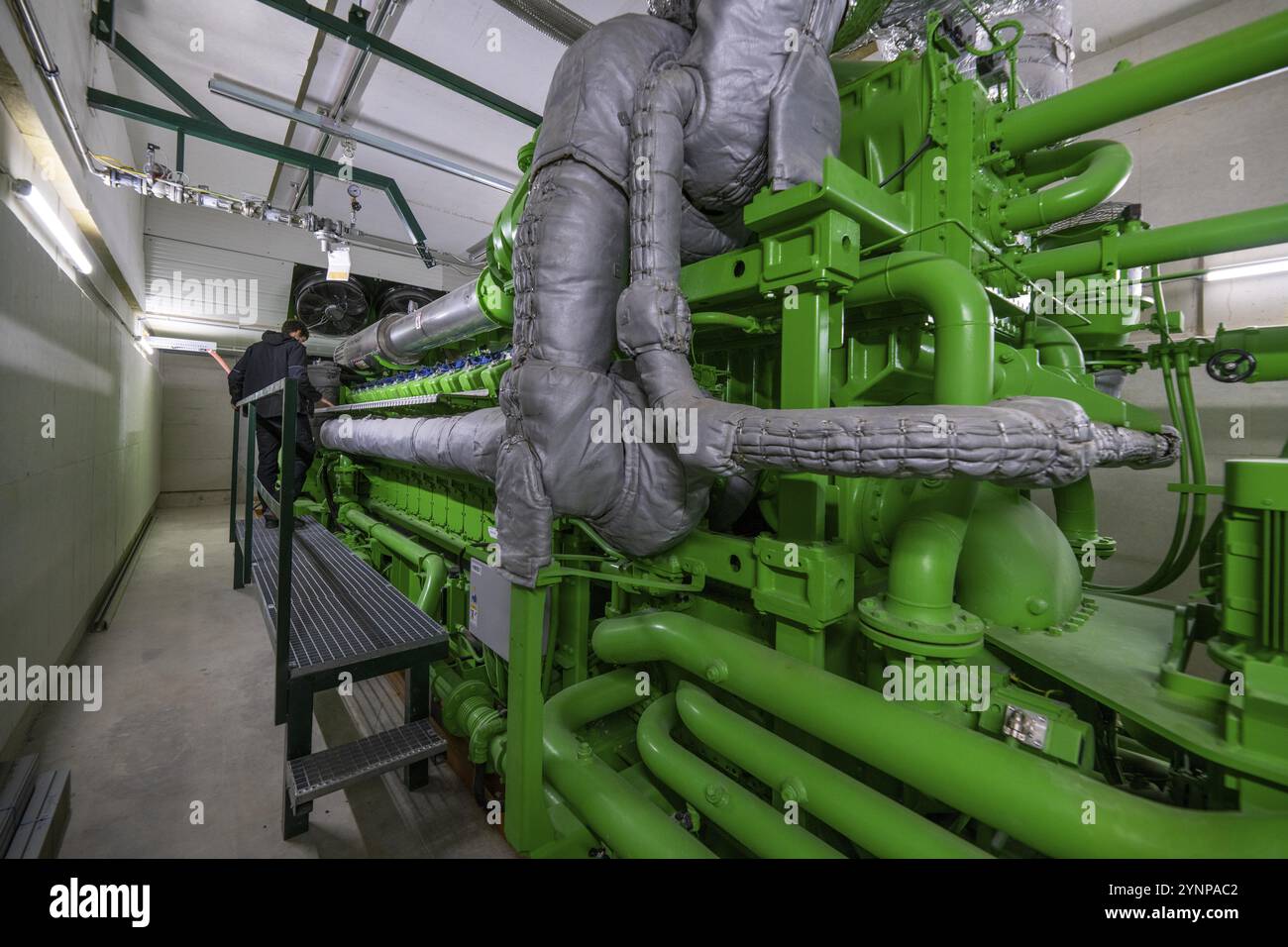 Biogas plant, gas-powered engine for electricity production, generator ...