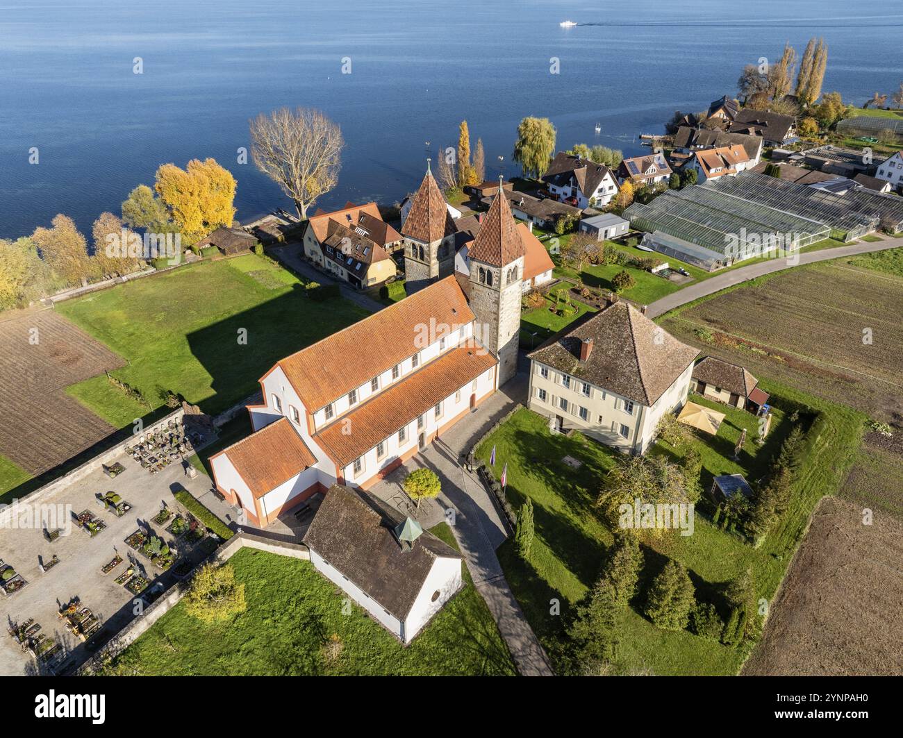 Aerial view of the north-western tip of the island of Reichenau in ...
