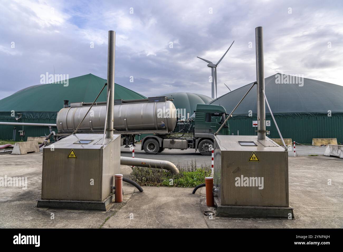 Biogas plant, the gas is produced from various biomass, including waste from the food industry ...