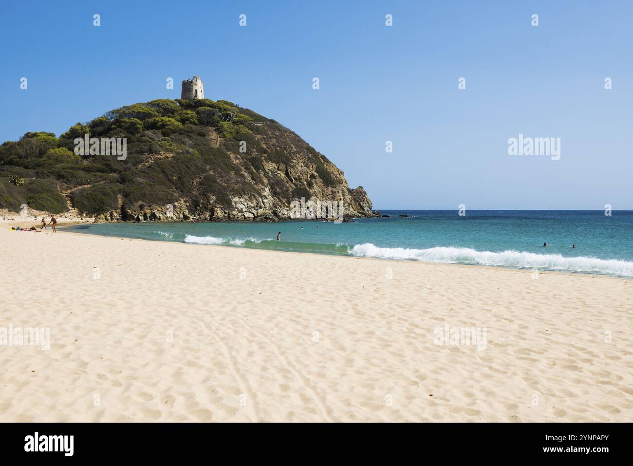 Sandy beach beach and blue sea, Spiaggia di Su Portu, Torre di Chia ...