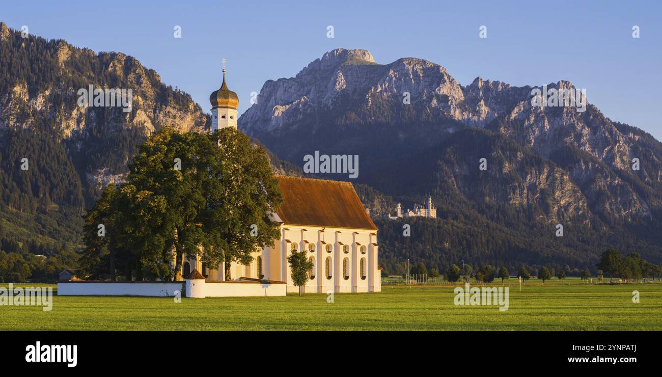 Pilgrimage church of St Coloman, behind it Neuschwanstein Castle ...