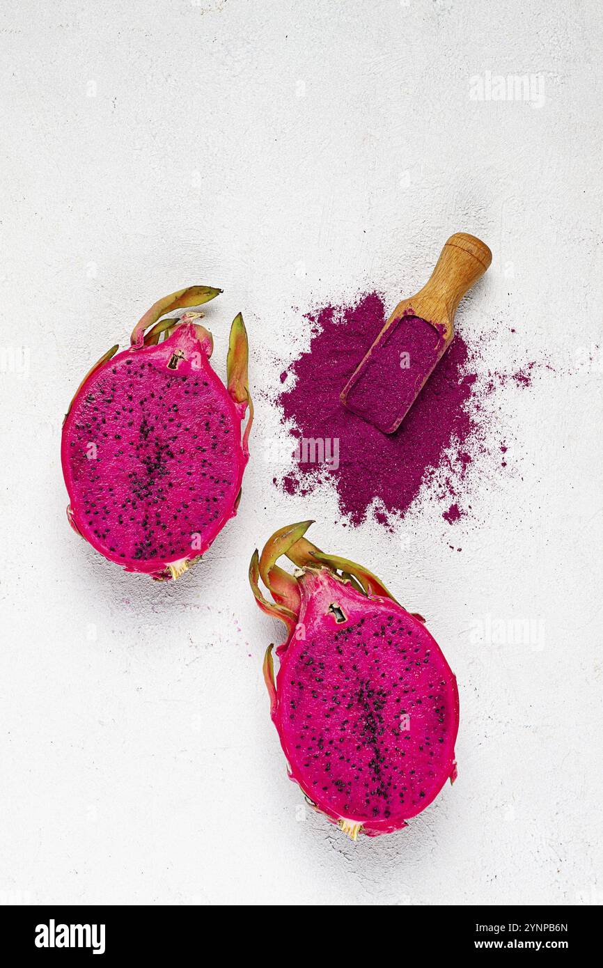 Pitaya powder, dragon fruit, freeze-dried powder, top view, no people ...