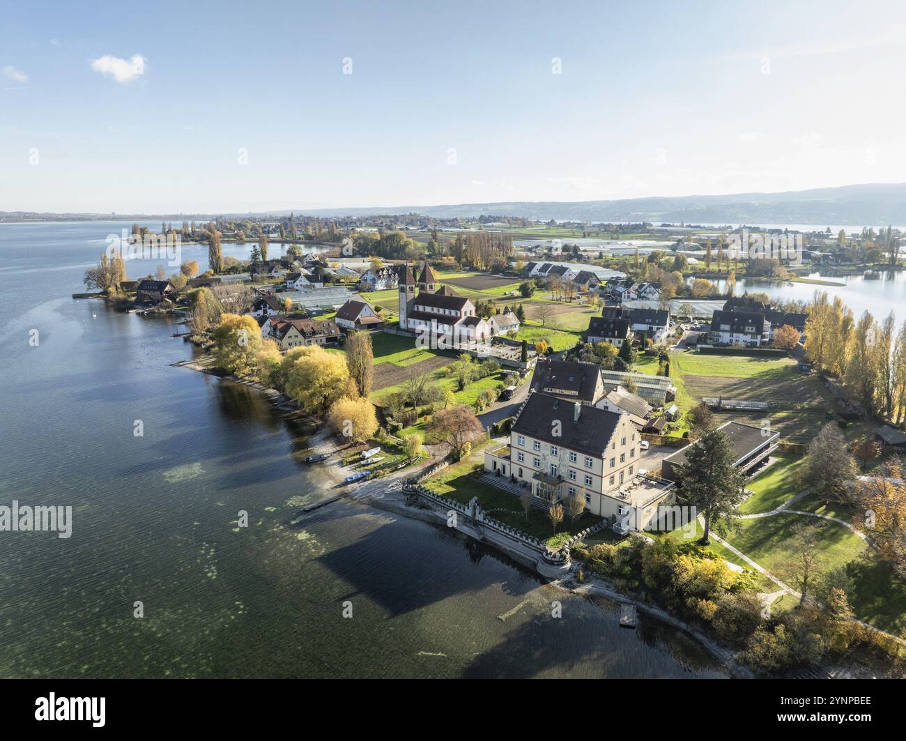 Aerial view of the north-western tip of the island of Reichenau with ...