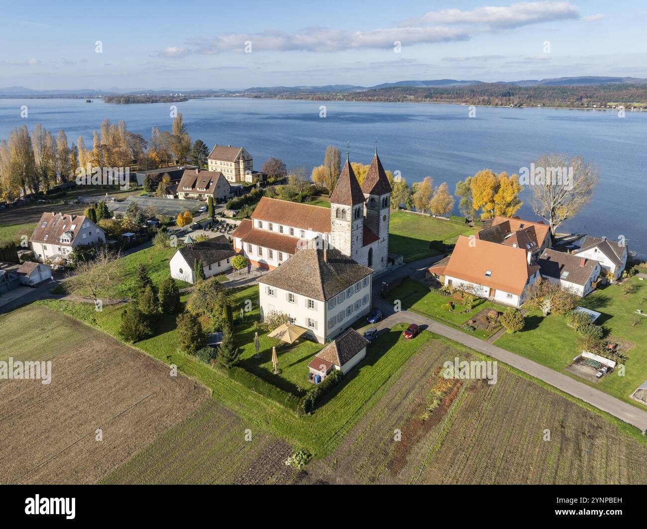 Aerial view of the north-western tip of the island of Reichenau in ...