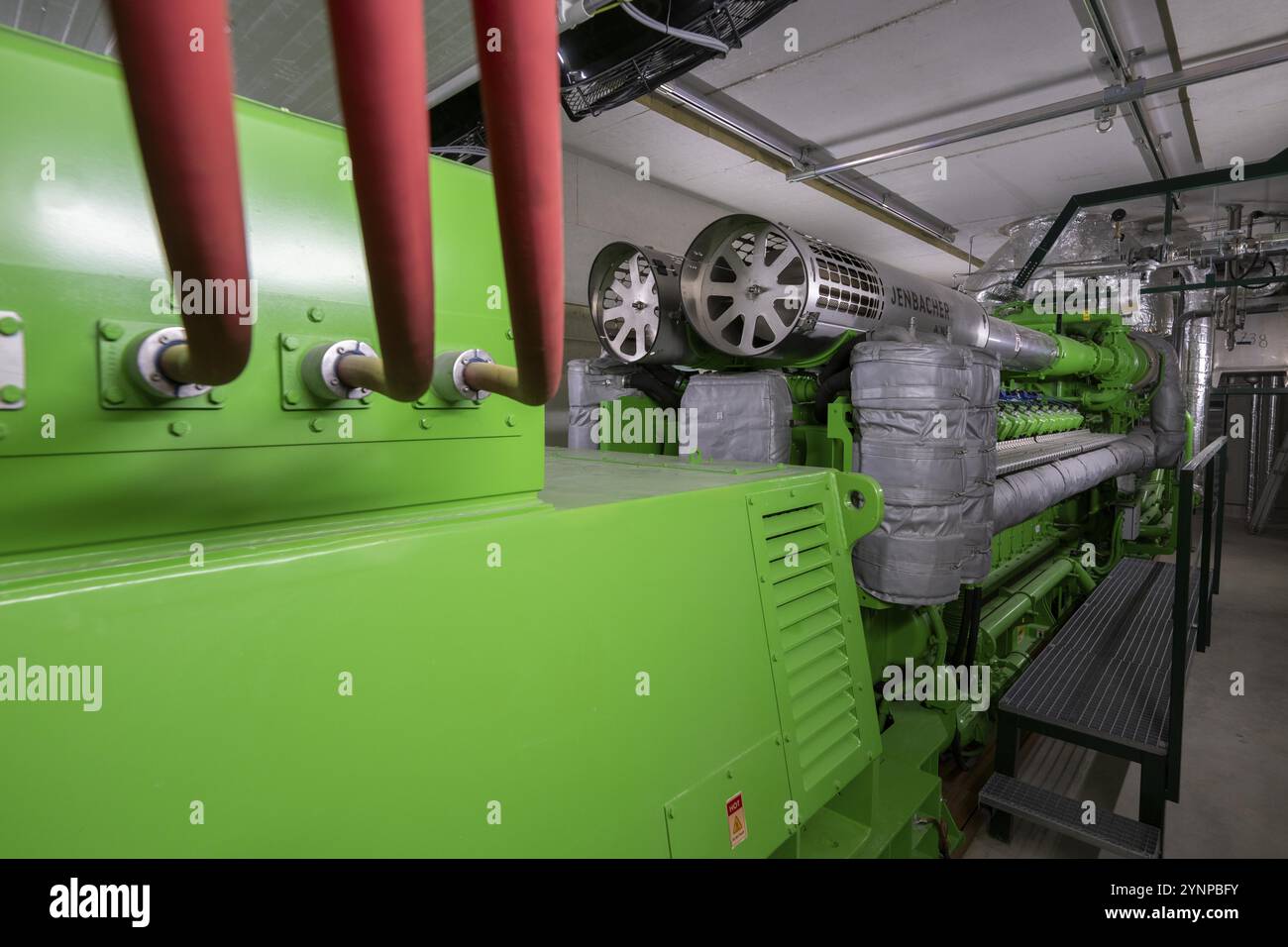 Biogas plant, gas-powered engine for electricity production, generator ...