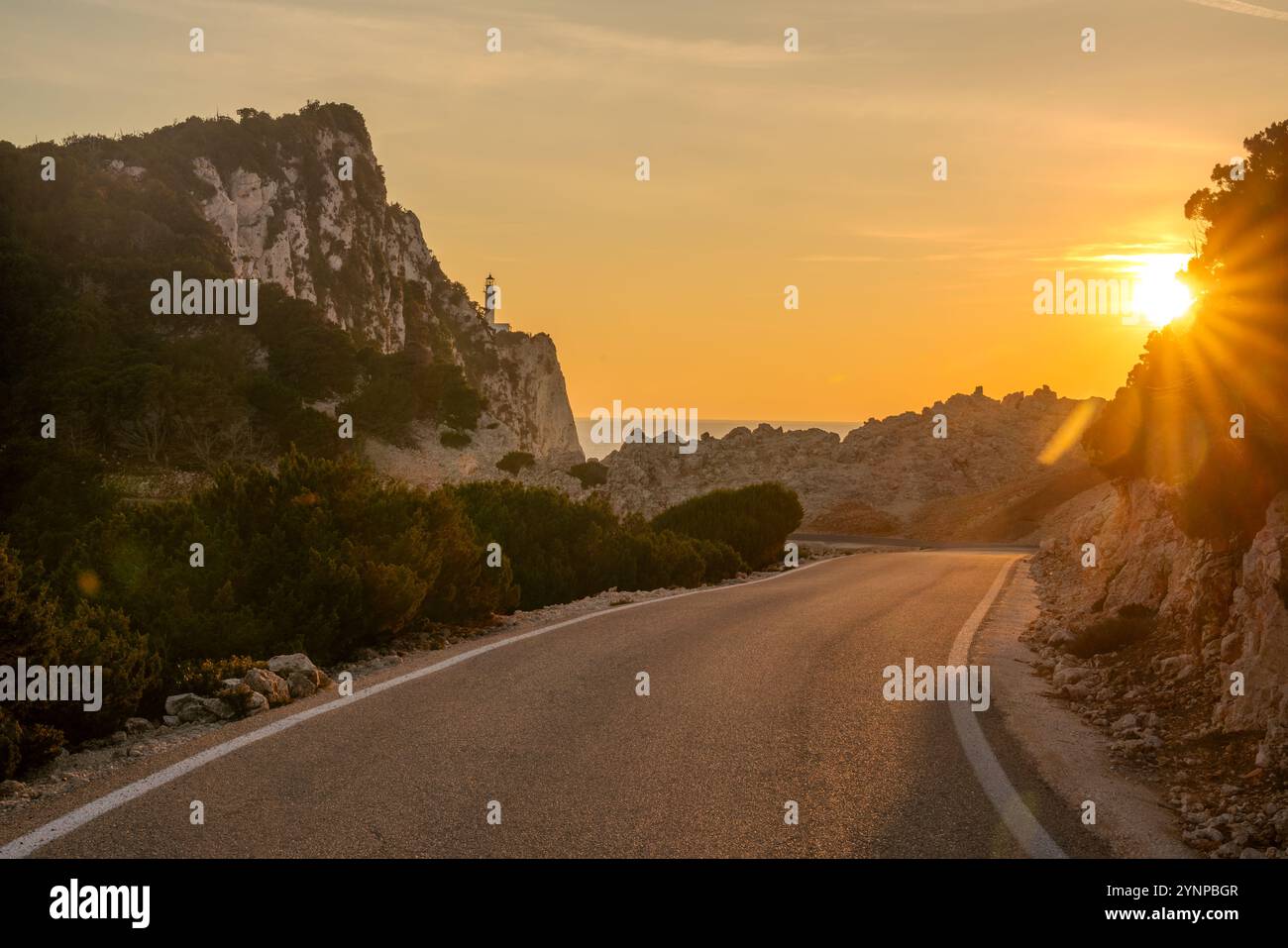 Road to Cape Lefkatas Lighthouse on the island of Lefkada Stock Photo ...