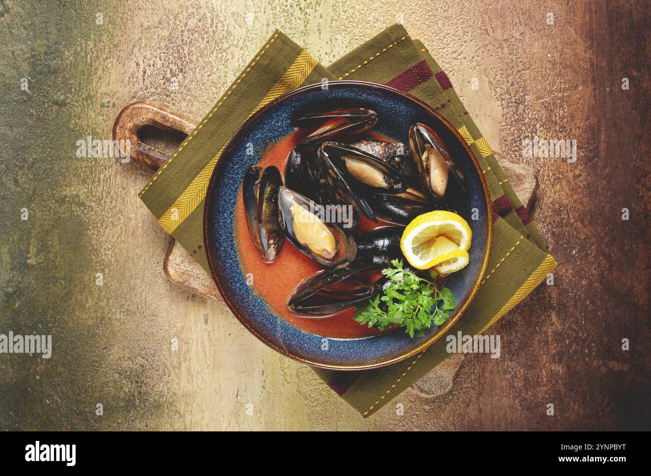 Fra Diavolo mussels, mussels in tomato sauce, Italian dish, on the ...