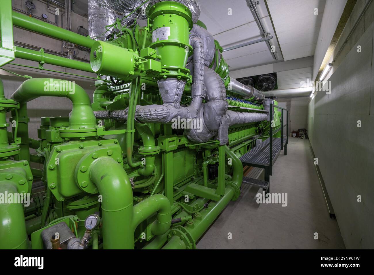 Biogas plant, gas-powered engine for electricity production, generator ...