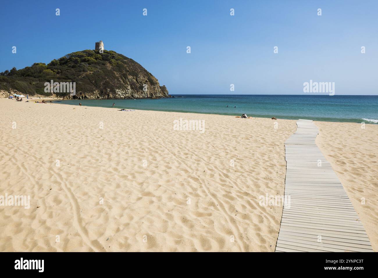 Sandy beach beach and blue sea, Spiaggia di Su Portu, Torre di Chia ...