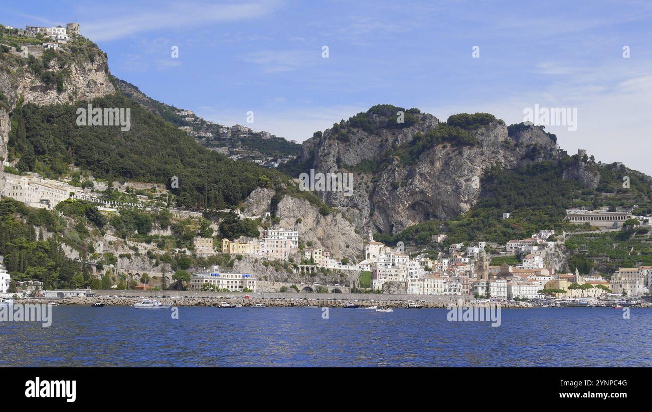 Panoramic view of Amalfi on the Amalfi Coast in the Gulf of Naples ...