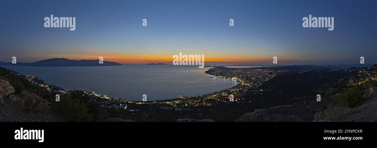 View on Vlora at sunset in a panorama composition Stock Photo - Alamy