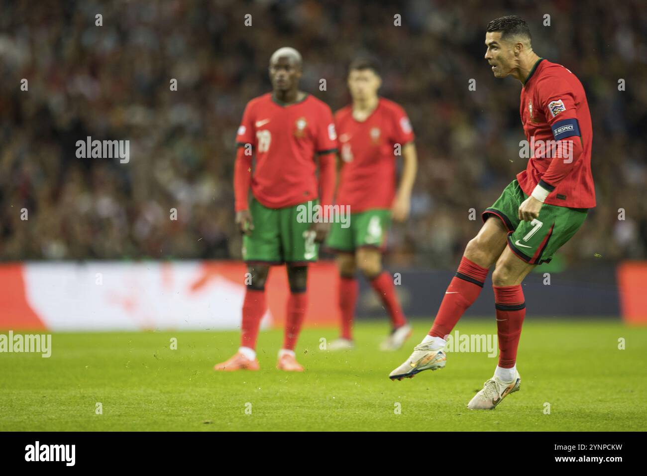 Football match, captain Cristiano RONALDO CR7 Portugal shoots the free ...