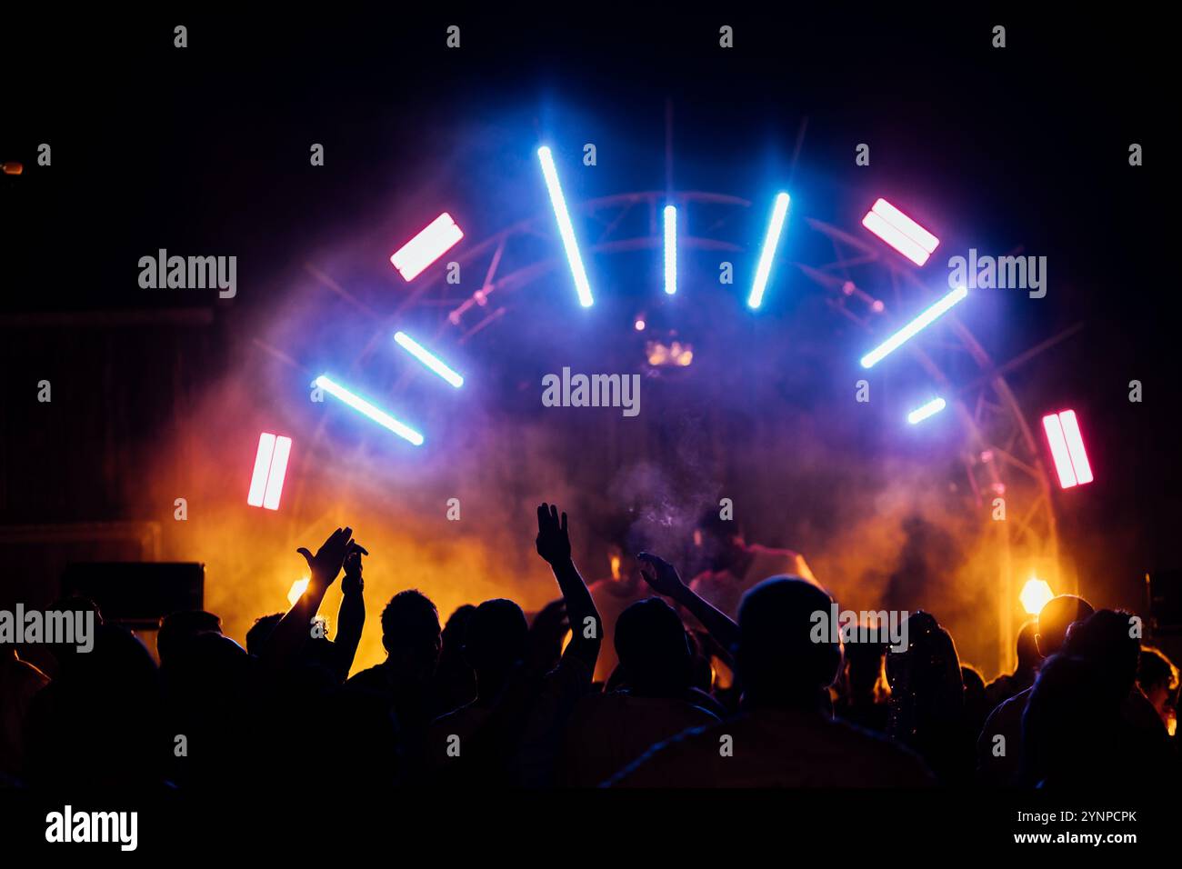 People at concert dancing and enjoying life and the party throwing ...