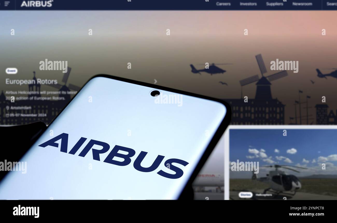Airbus logo is displayed on smartphone. Airbus Se is a European ...