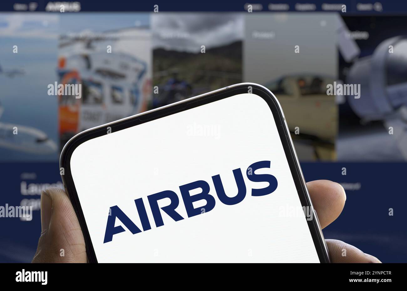 Airbus logo is displayed on smartphone. Airbus Se is a European ...
