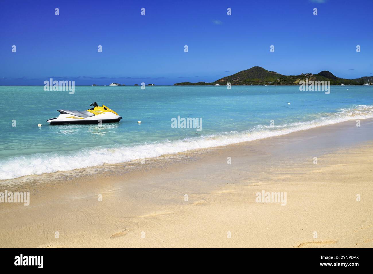 Jolly Beach a beach in Antigua in the Caribbean with azure blue sea and ...