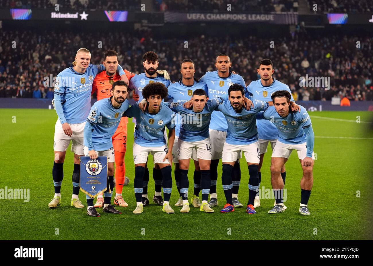 Manchester City starting line up, Back row - Erling Haaland, goalkeeper ...