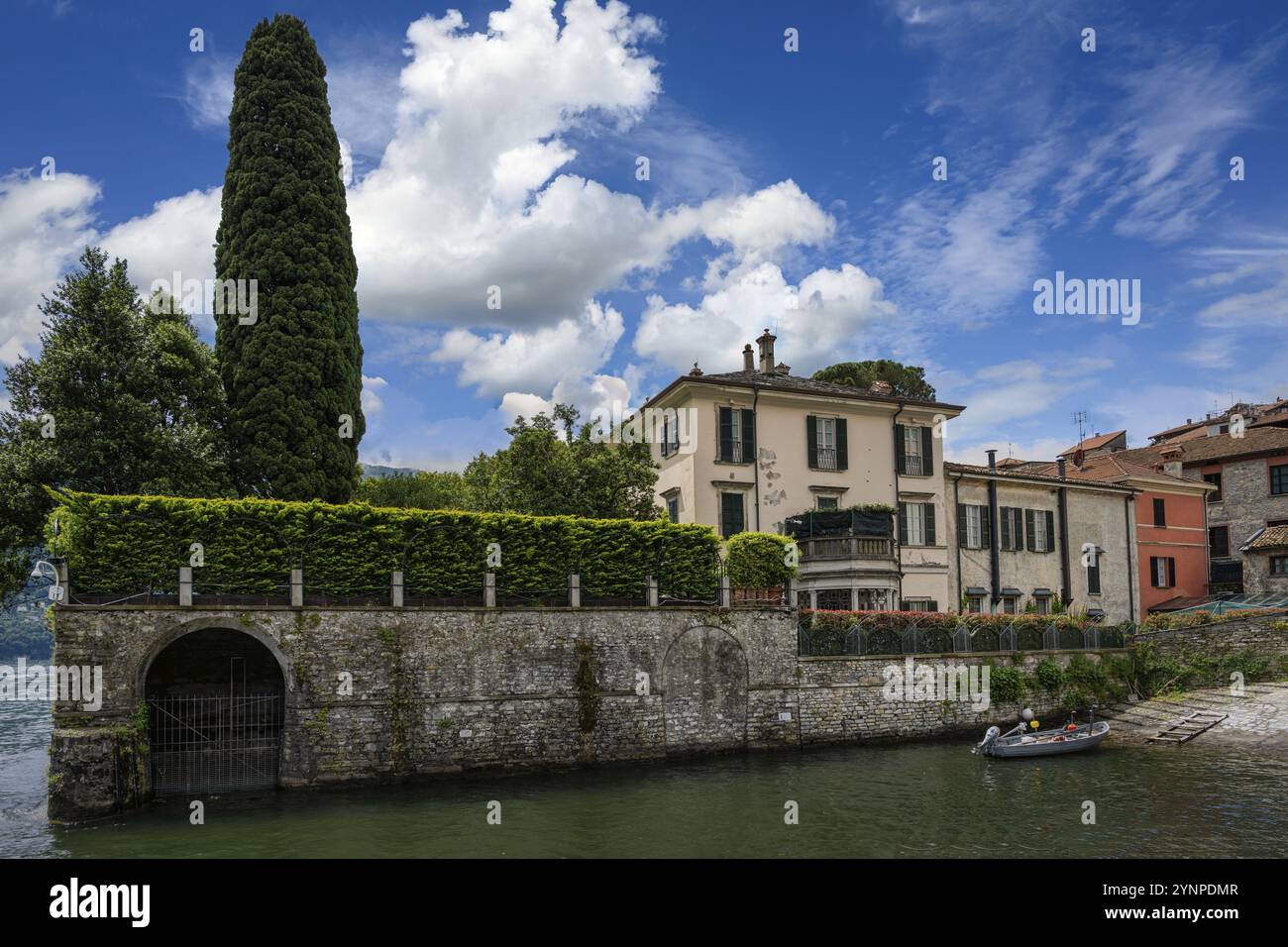 A view of a villa on Lake Como by an American actor in summer in Italy ...