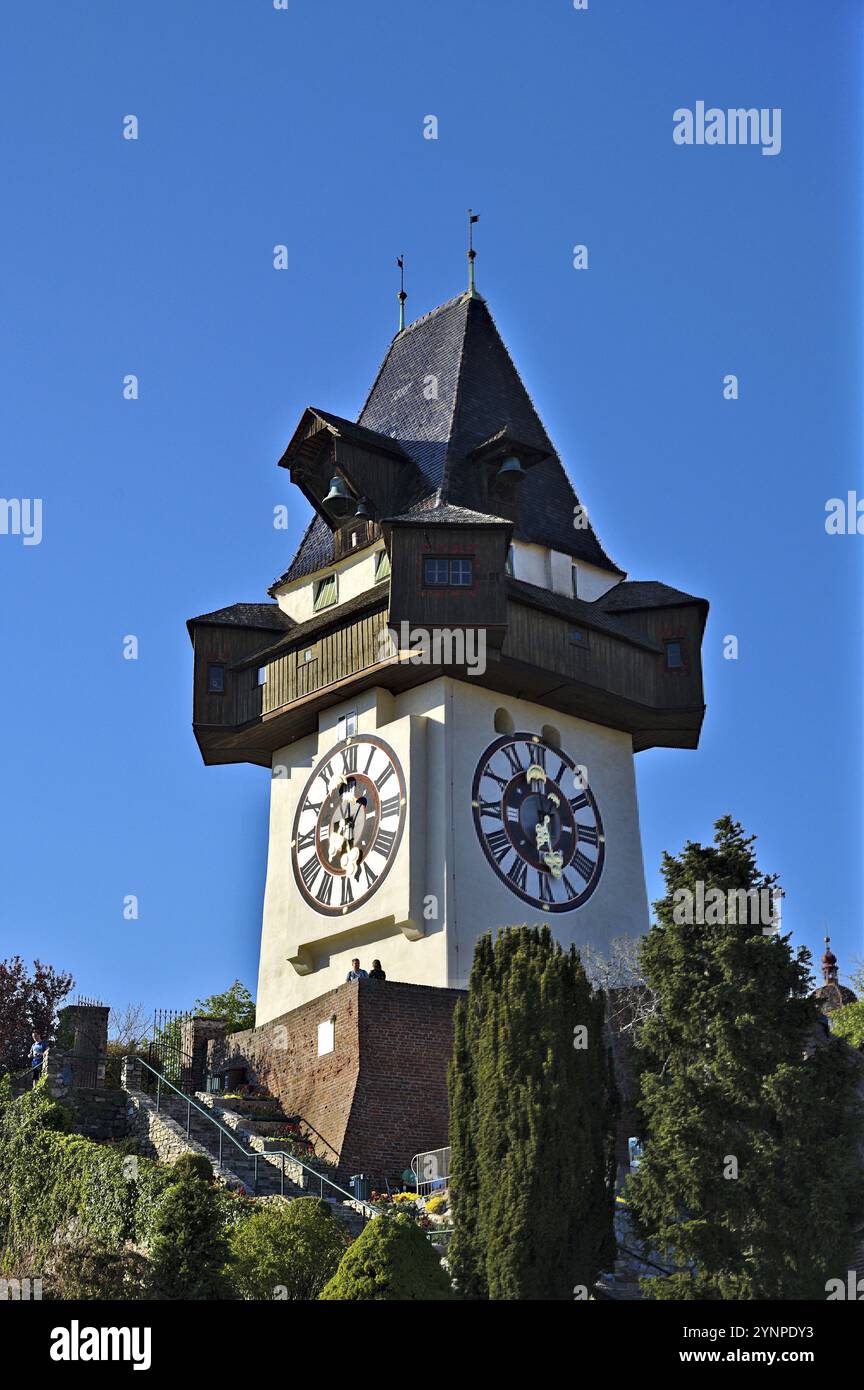 Historic clocktower of Graz, the town's landmark in spring Stock Photo ...