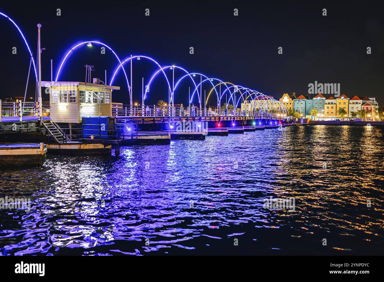 A view of the Queen Emma Bridge in Willemstad on Curacao Stock Photo ...