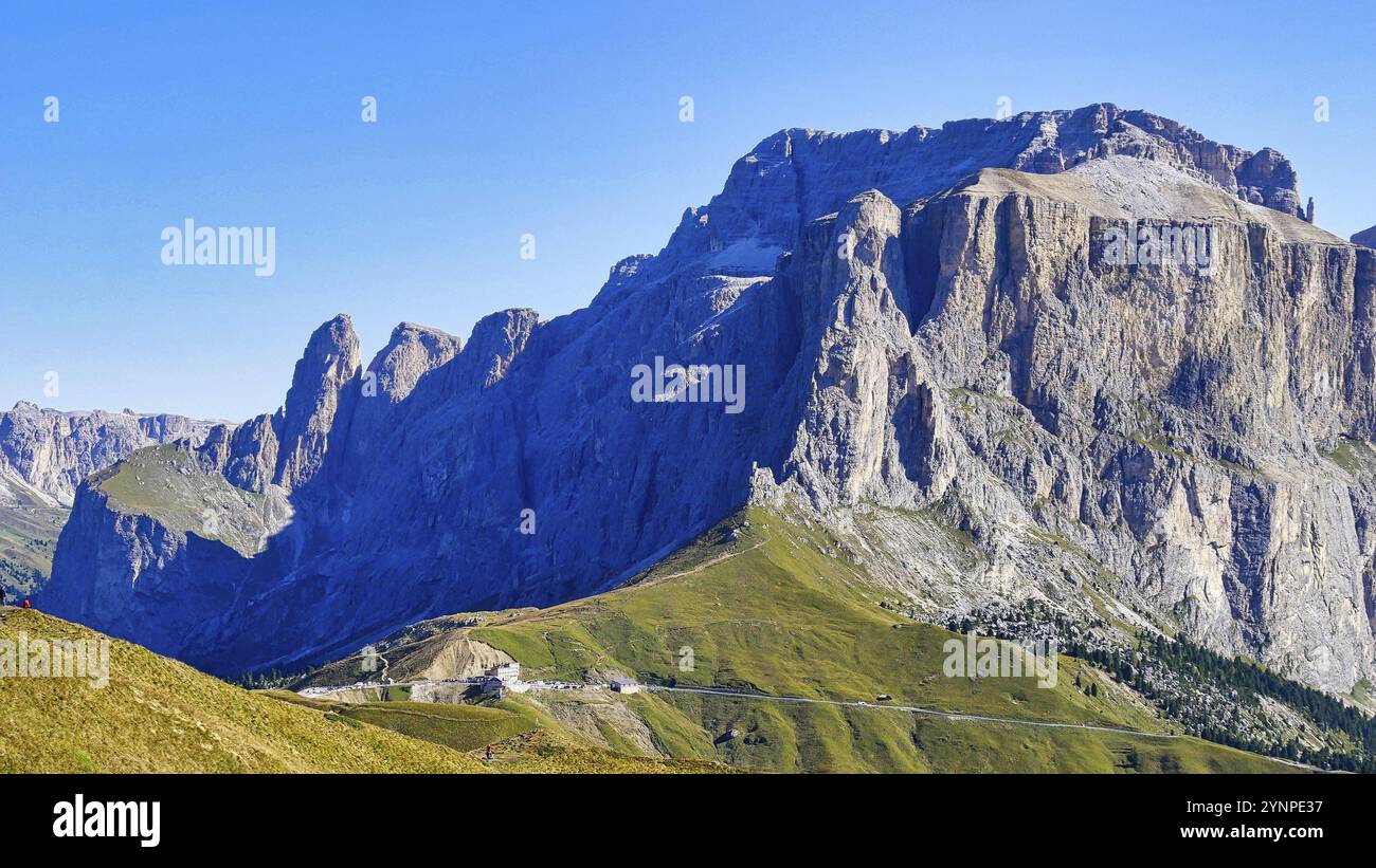 Dolomite summit with Sella massif Stock Photo - Alamy