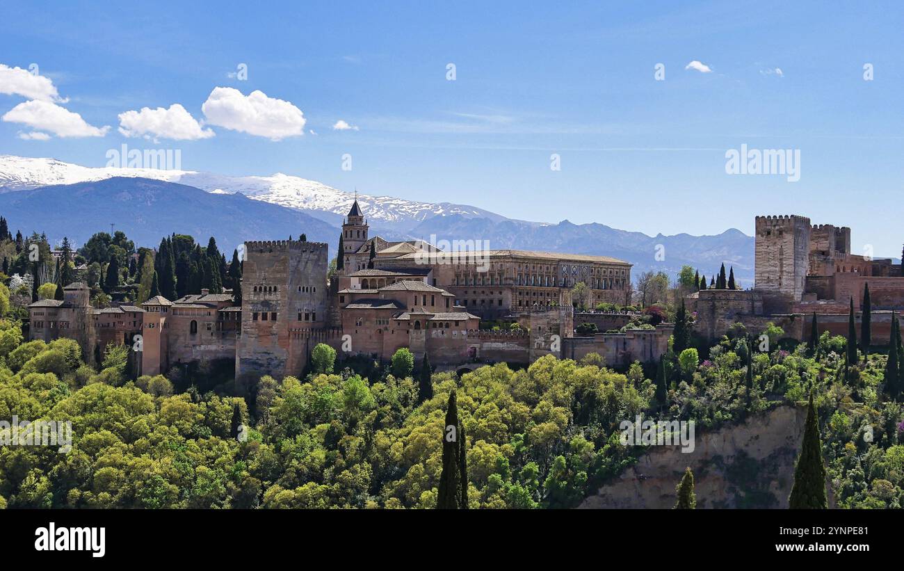 Alhambra with Sierra Nevada, Granada, Andalusia Stock Photo - Alamy
