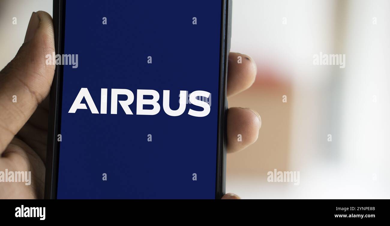 Airbus logo is displayed on smartphone. Airbus Se is a European ...