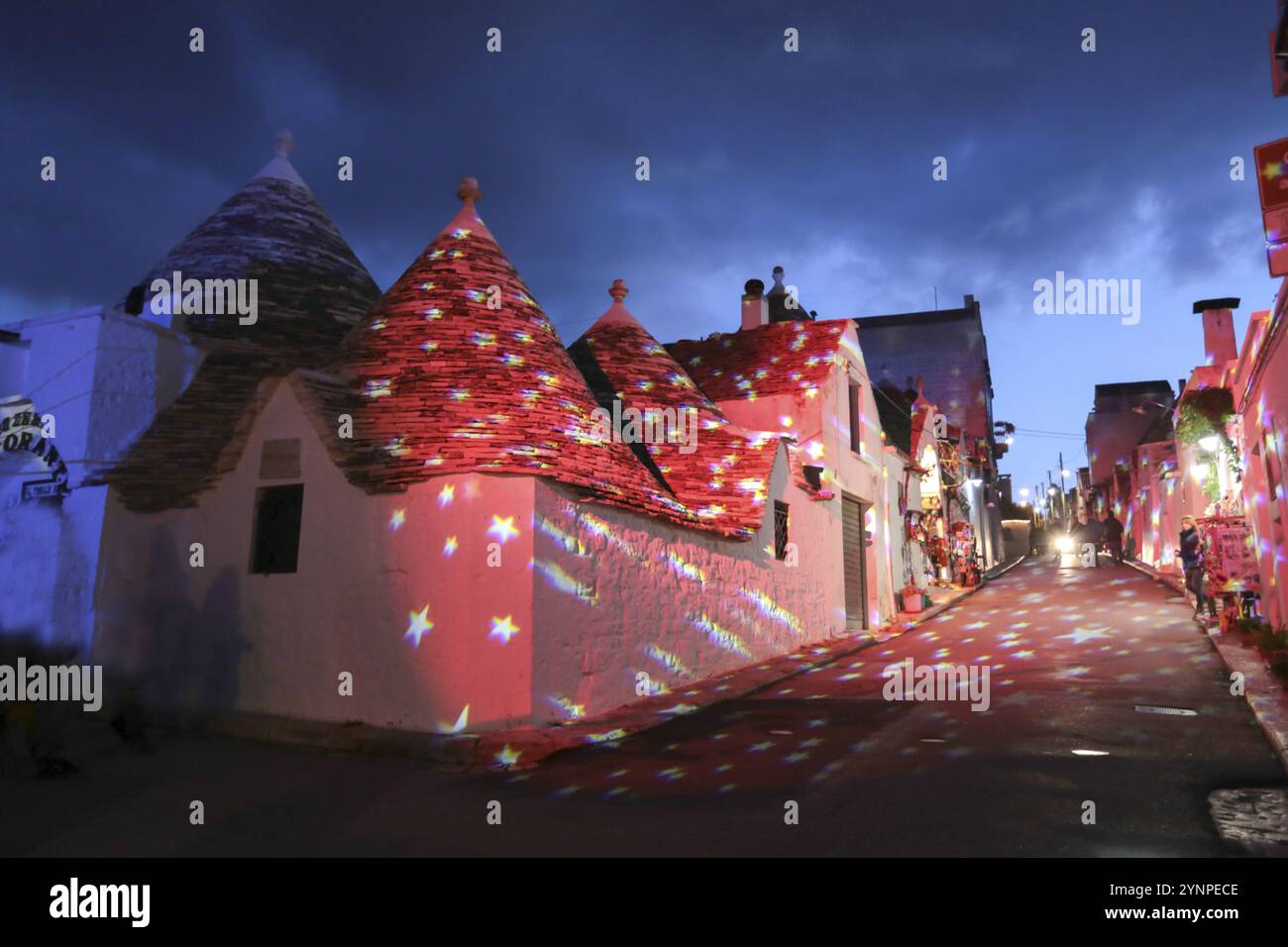 Christmas lights in Trullis area. Alberobello, Puglia. Italy Stock ...