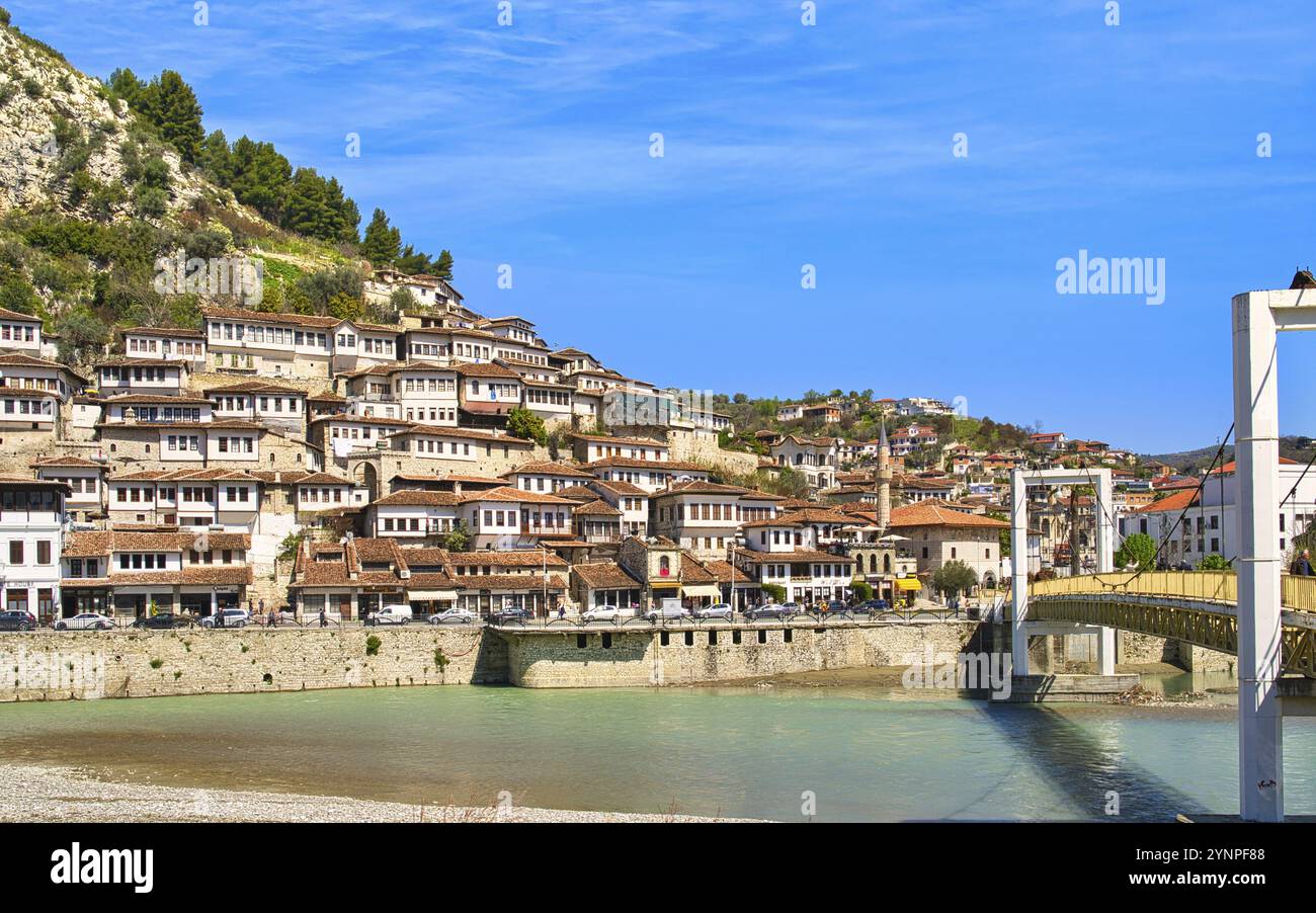 Berat city view and the new bridge. UNESCO heritage city Stock Photo ...