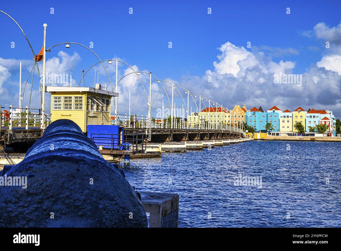 A view of the Queen Emma Bridge, a distinctive pontoon bridge in ...